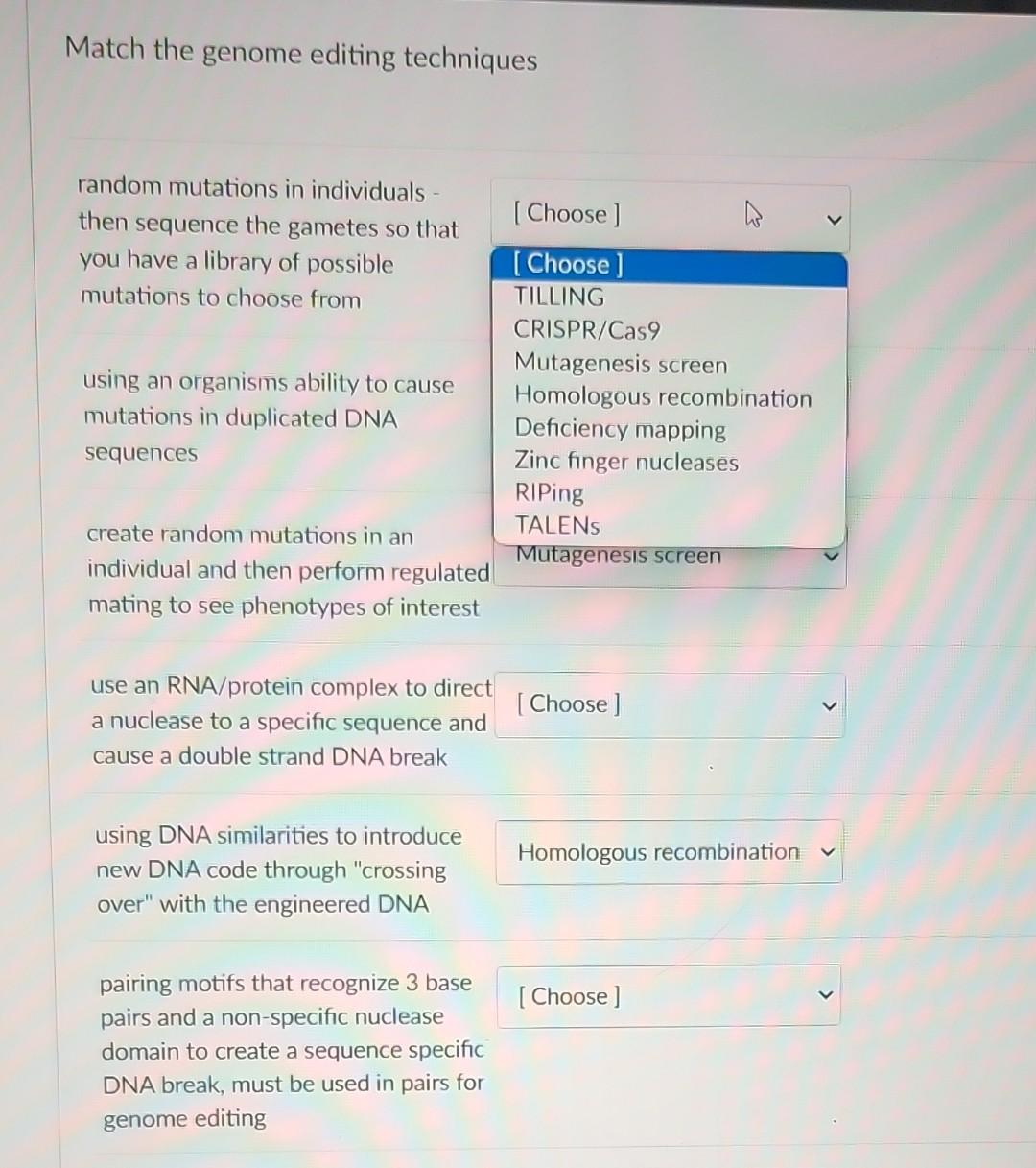 Solved Match the genome editing techniques random mutations | Chegg.com
