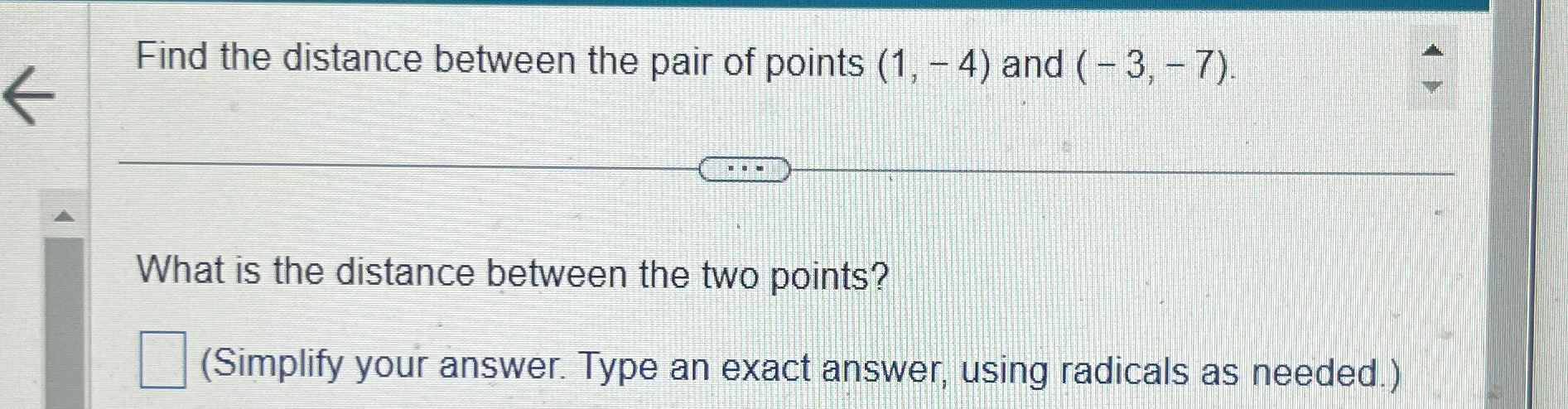 Solved Find the distance between the pair of points (1,-4) | Chegg.com