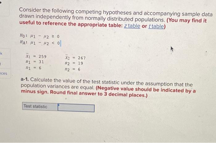 Solved Consider the following competing hypotheses and | Chegg.com