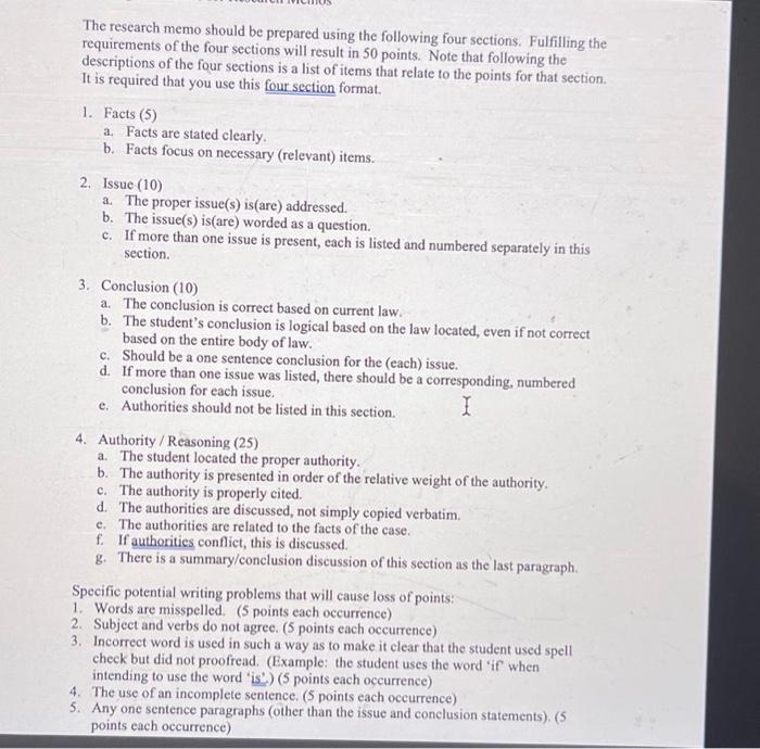 Solved The research memo should be prepared using the | Chegg.com