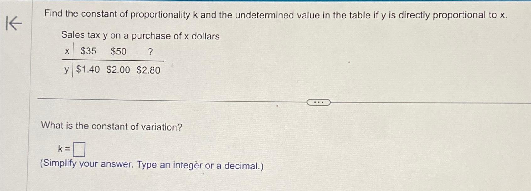 Solved Find the constant of proportionality k ﻿and the | Chegg.com