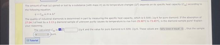 Solved The amount of heat (q) gained or lost by a substance | Chegg.com