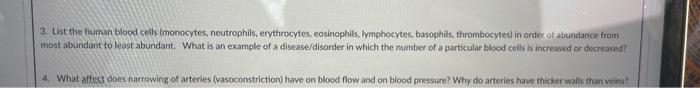 Solved 3. List the muman blood cells (monocytes, | Chegg.com