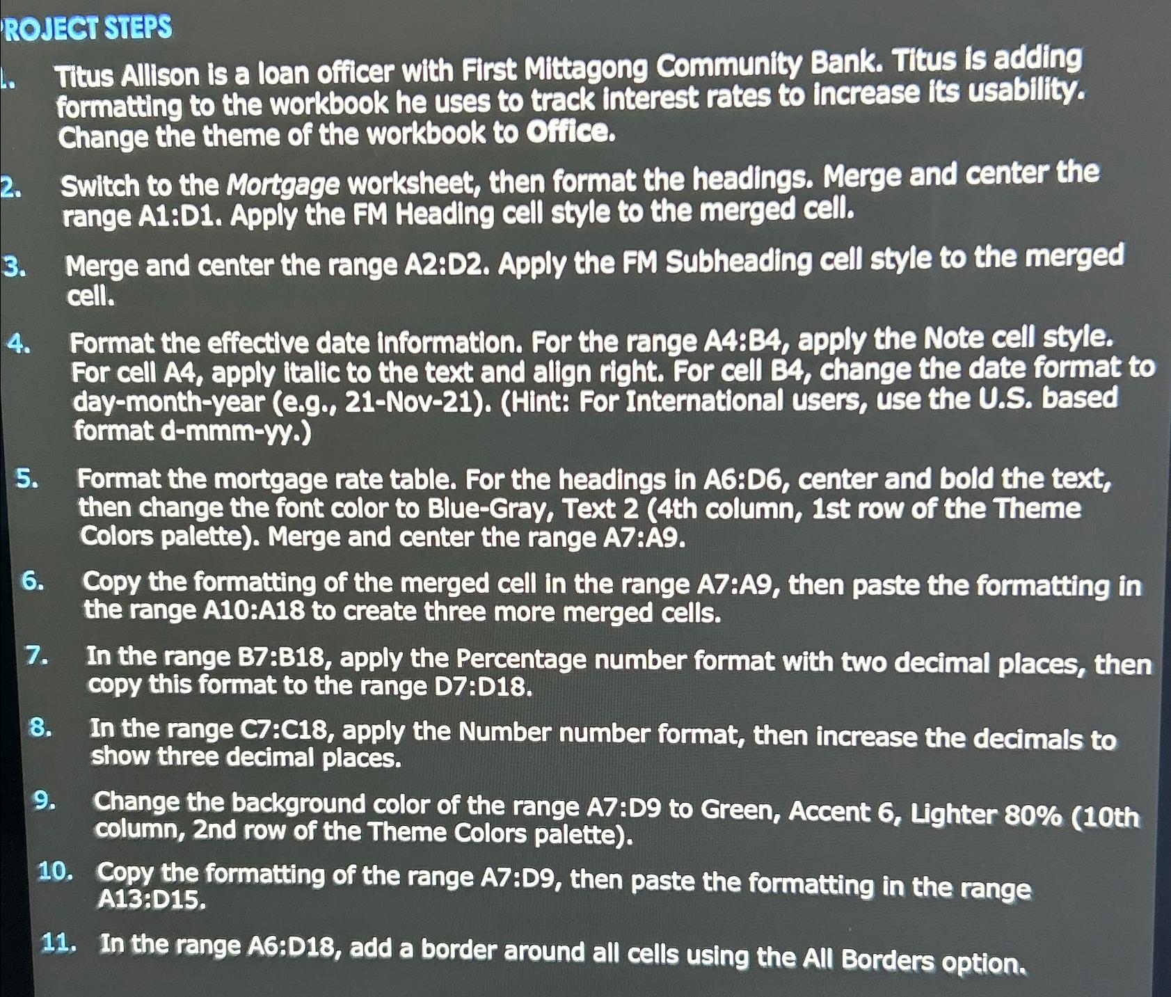 Solved ROJECT STEPSTitus Allison is a loan officer with | Chegg.com