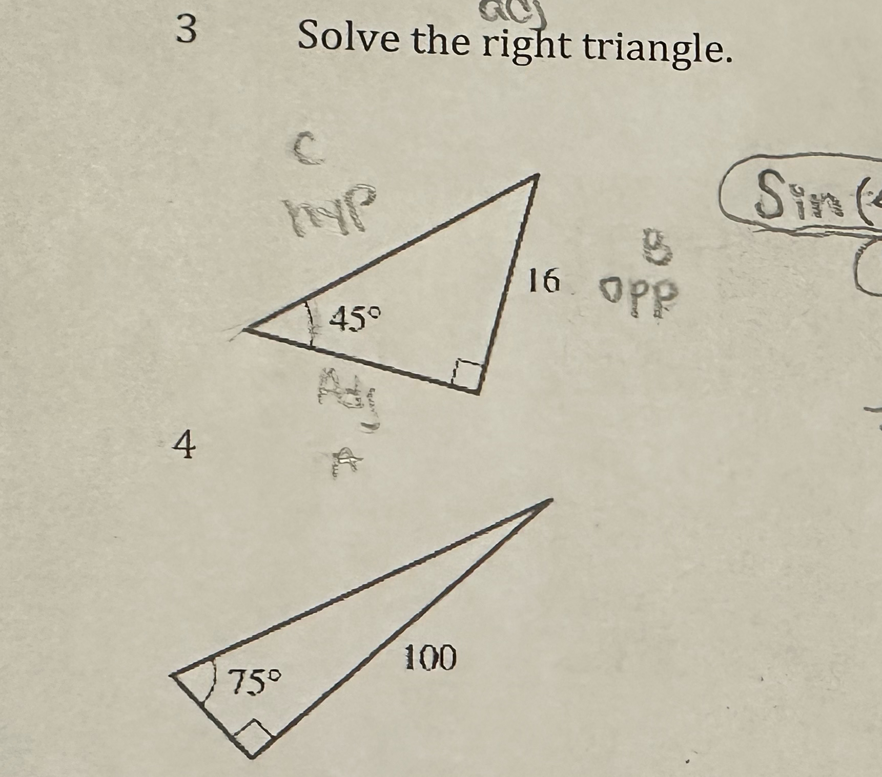 Solved 3 ﻿Solve the right triangle.Sin | Chegg.com
