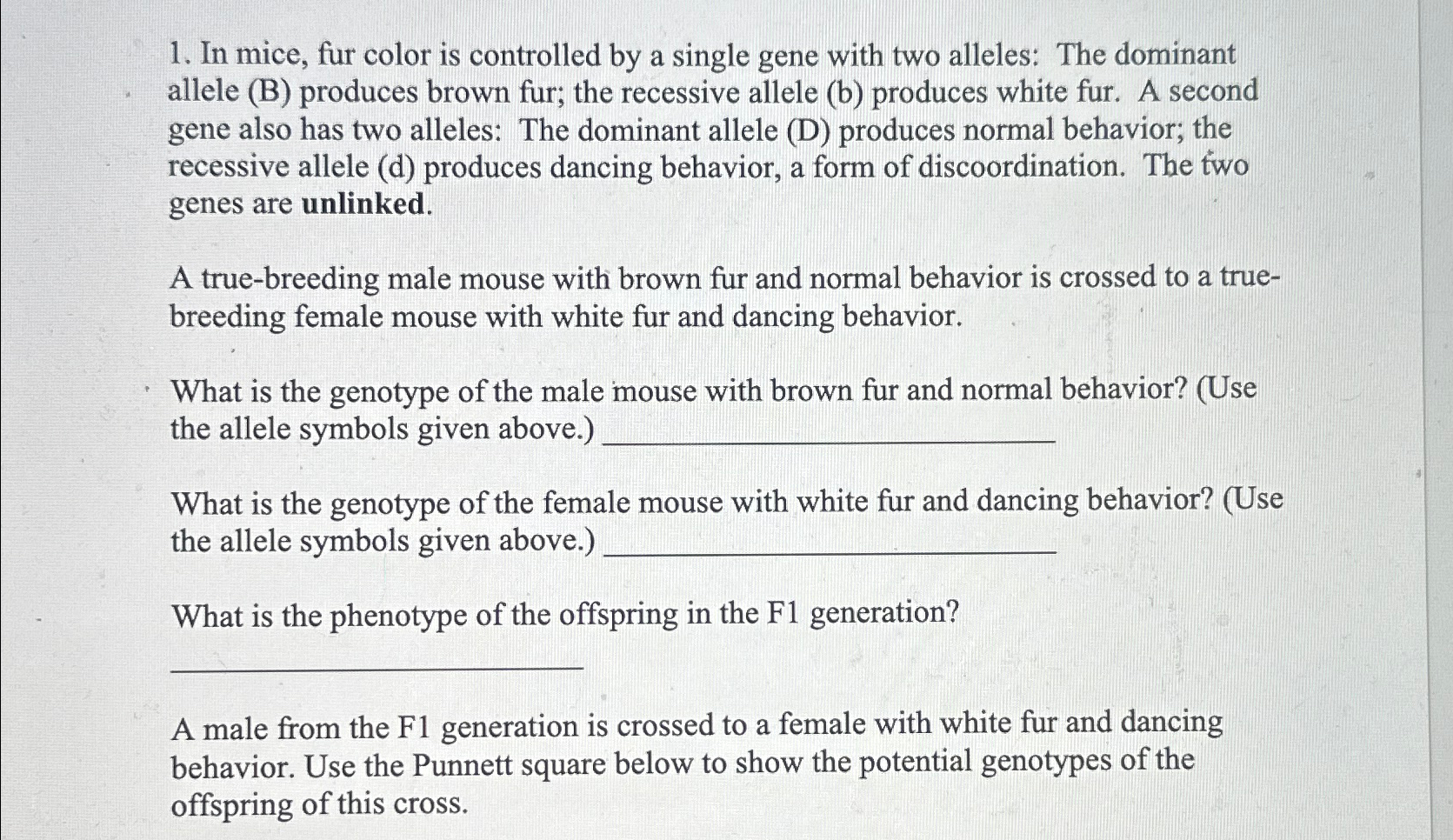 In mice, fur color is controlled by a single gene | Chegg.com