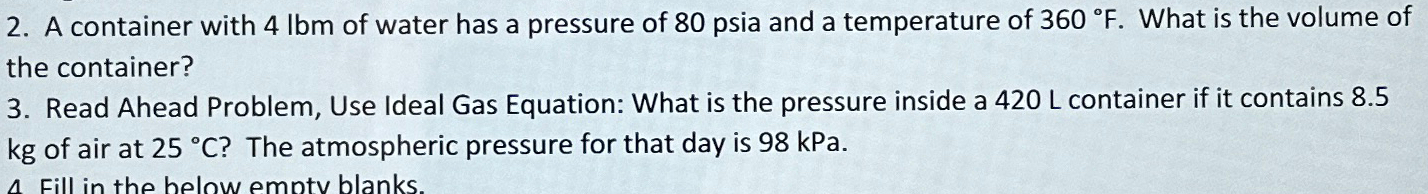 Solved A container with 4lbm ﻿of water has a pressure of | Chegg.com