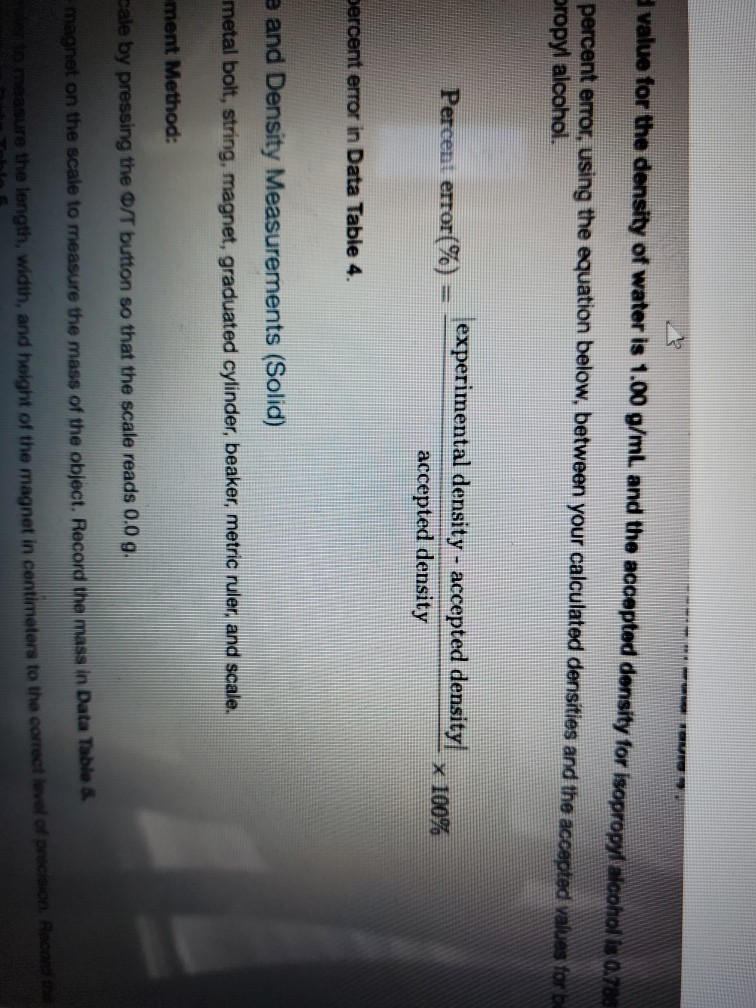 Solved Data Table 4: Liquid Measurements Water Isopropyl | Chegg.com