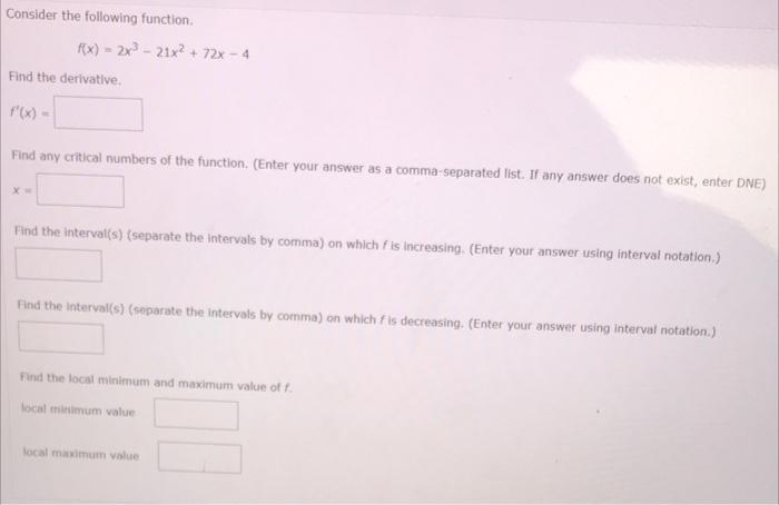 Solved Consider the following function. f(x) = 2x3 - 21x2 + | Chegg.com