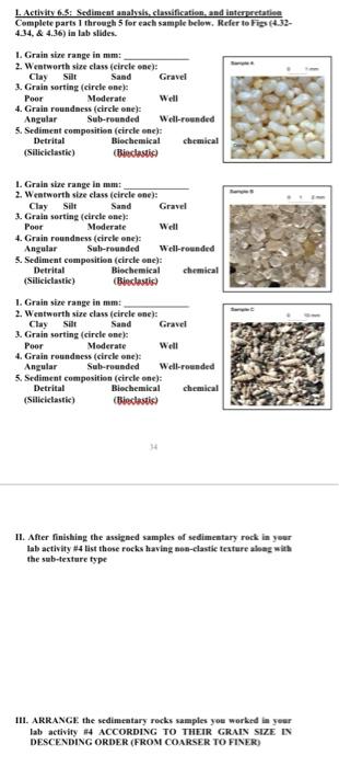 Solved 1. Activity 6.5: Sediment analysis, classification, | Chegg.com