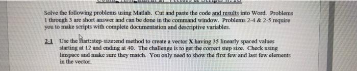Solved Solve the following problems using Matlab. Cut and | Chegg.com