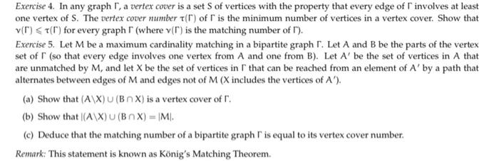 Solved Exercise 4. In any graph Γ, a vertex cover is a set S | Chegg.com