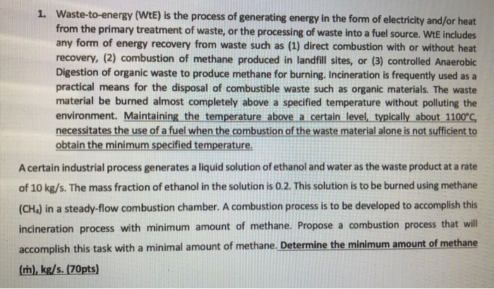 Solved 1. Waste-to-energy (WtE) is the process of generating | Chegg.com