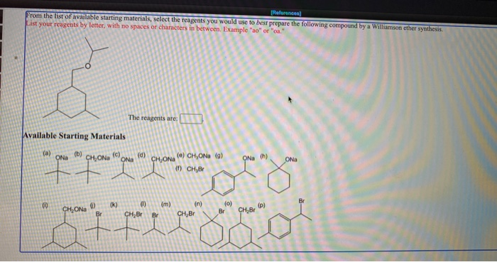 Solved References From the list of available starting | Chegg.com