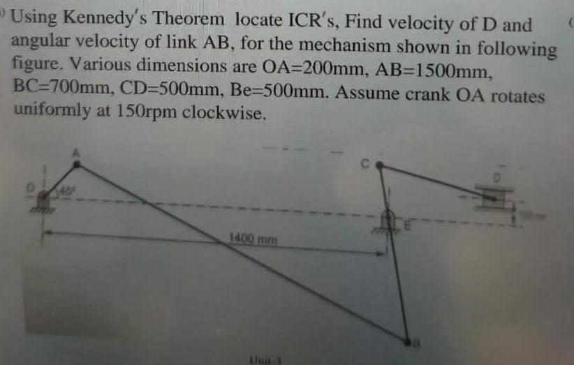 Solved Using Kennedy's Theorem locate ICR's, Find velocity | Chegg.com