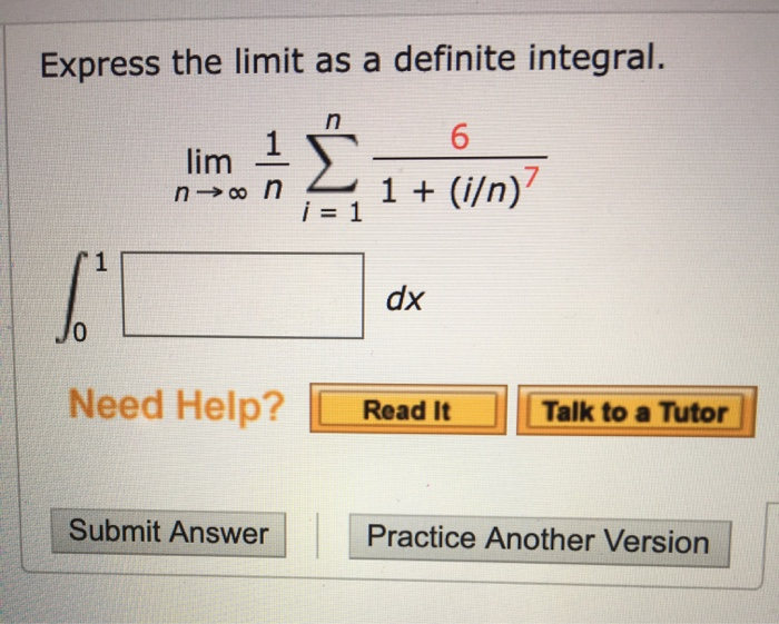Solved Express the limit as a definite integral. n> lim lim | Chegg.com
