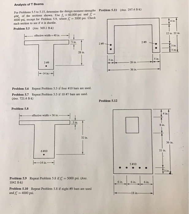 Solved Analysis of T Beams For Problems 5.5 to 5.15, | Chegg.com