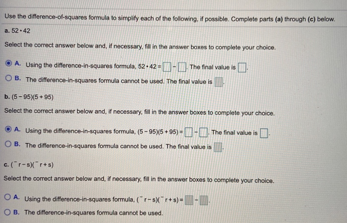 Solved Use the difference-of-squares formula to simplify | Chegg.com