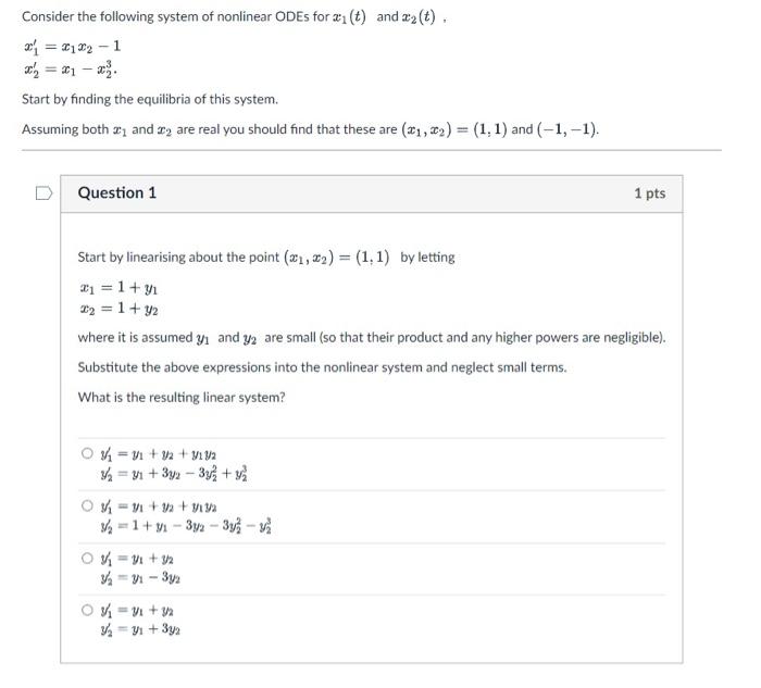 Solved Consider the following system of nonlinear ODES for ₁ | Chegg.com