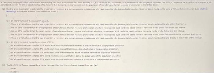 Solved (b) Fosid a 954 contidence incerve: be =ider or | Chegg.com