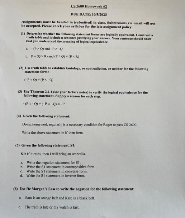 Solved (1) Determine whether the following statement forms | Chegg.com