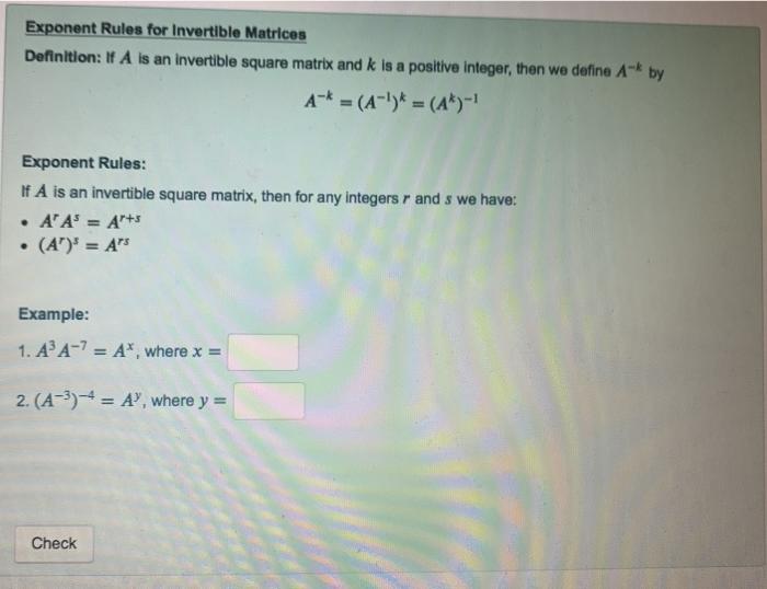 Solved Exponent Rules for Invertible Matrices Definition: If | Chegg.com