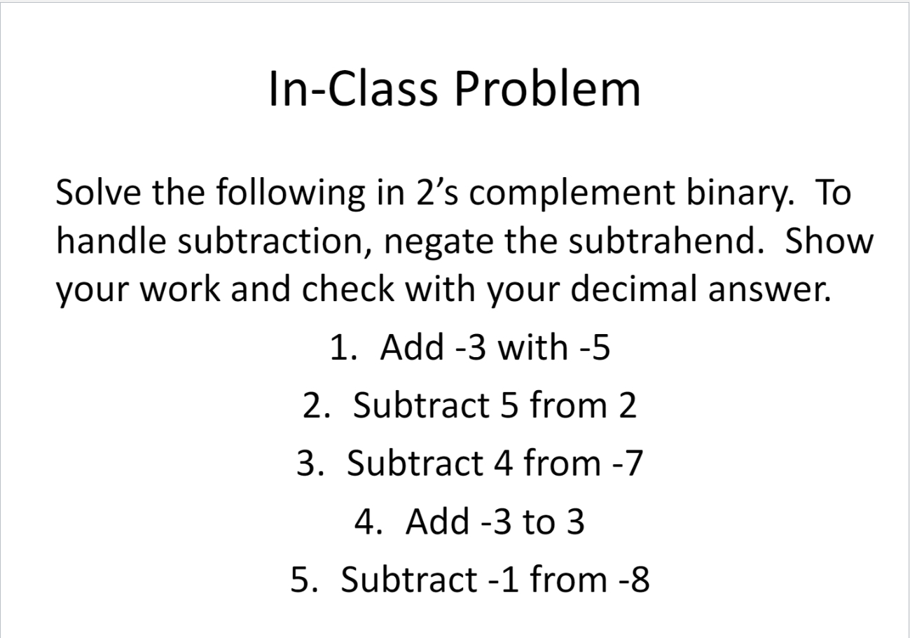 Solved In-Class ProblemSolve the following in 2's complement | Chegg.com