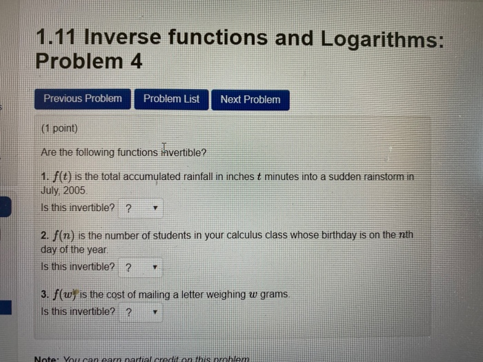 Solved 1.11 Inverse functions and Logarithms: Problem 4 | Chegg.com