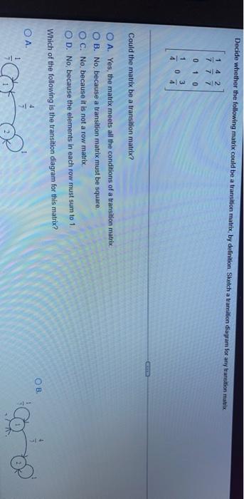 Solved Decide whether the following matrix could be a | Chegg.com