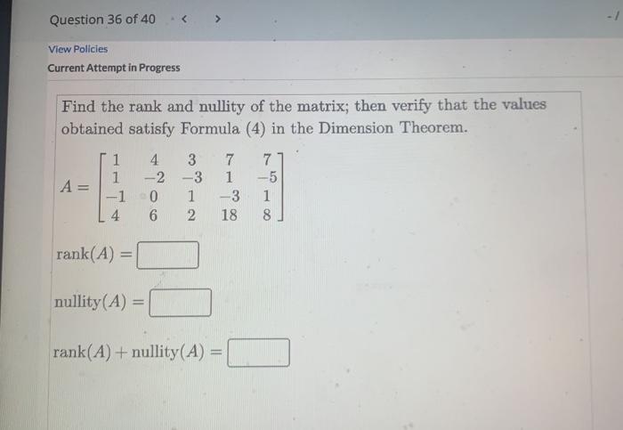 Solved Question 36 of 40 View Policies Current Attempt in | Chegg.com