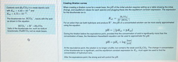 Solved Creating Titration Curves Carbonic Acid H2co3 Is A