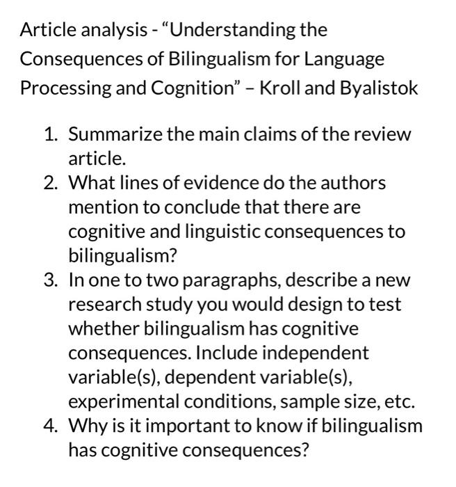 Solved Article analysis - "Understanding the Consequences of | Chegg.com