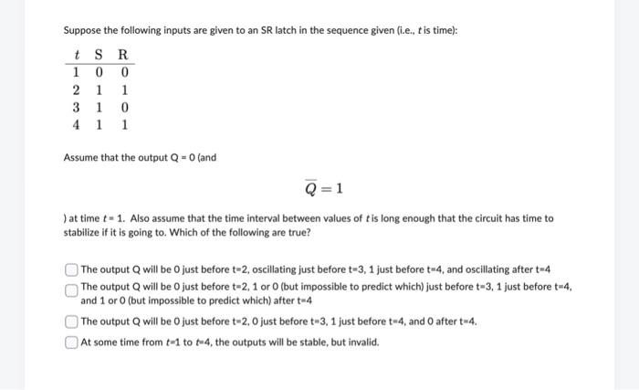 Solved Suppose the following inputs are given to an SR latch | Chegg.com