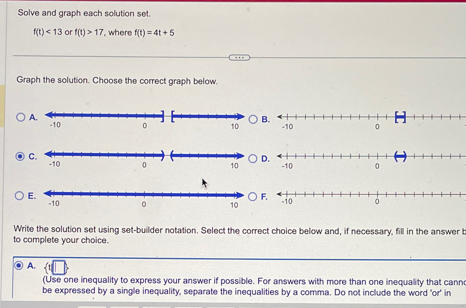 Solved Solve and graph each solution set.f(t) 17, | Chegg.com