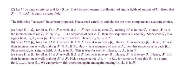 Solved 2 Let Ω Be A Nonempty Set And Let Gαα∈Λ Be Any 