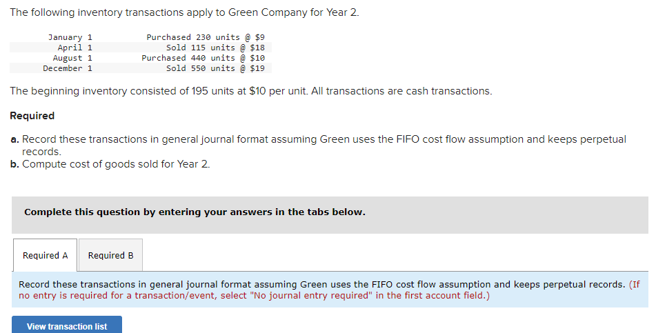 Solved The following inventory transactions apply to Green | Chegg.com