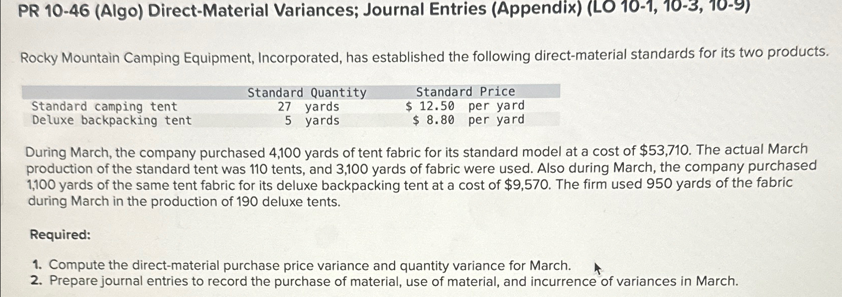 PR 10-46 (Algo) ﻿Direct-Material Variances; Journal | Chegg.com