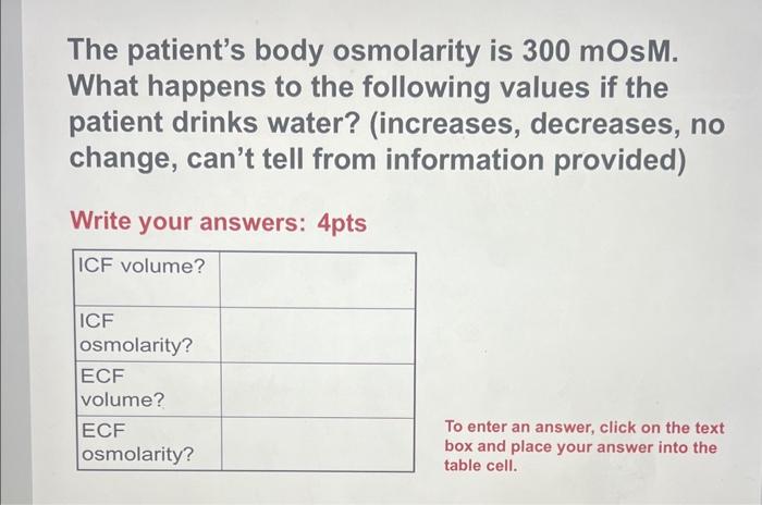 Solved The patient's body osmolarity is 300mOsM. What | Chegg.com