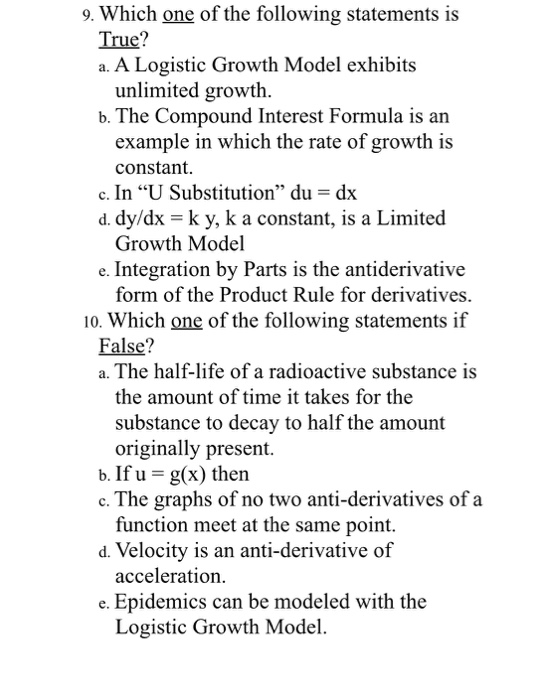 Solved 9. Which one of the following statements is True? a. | Chegg.com