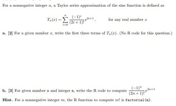 For a nonnegative integer n, a Taylor series | Chegg.com