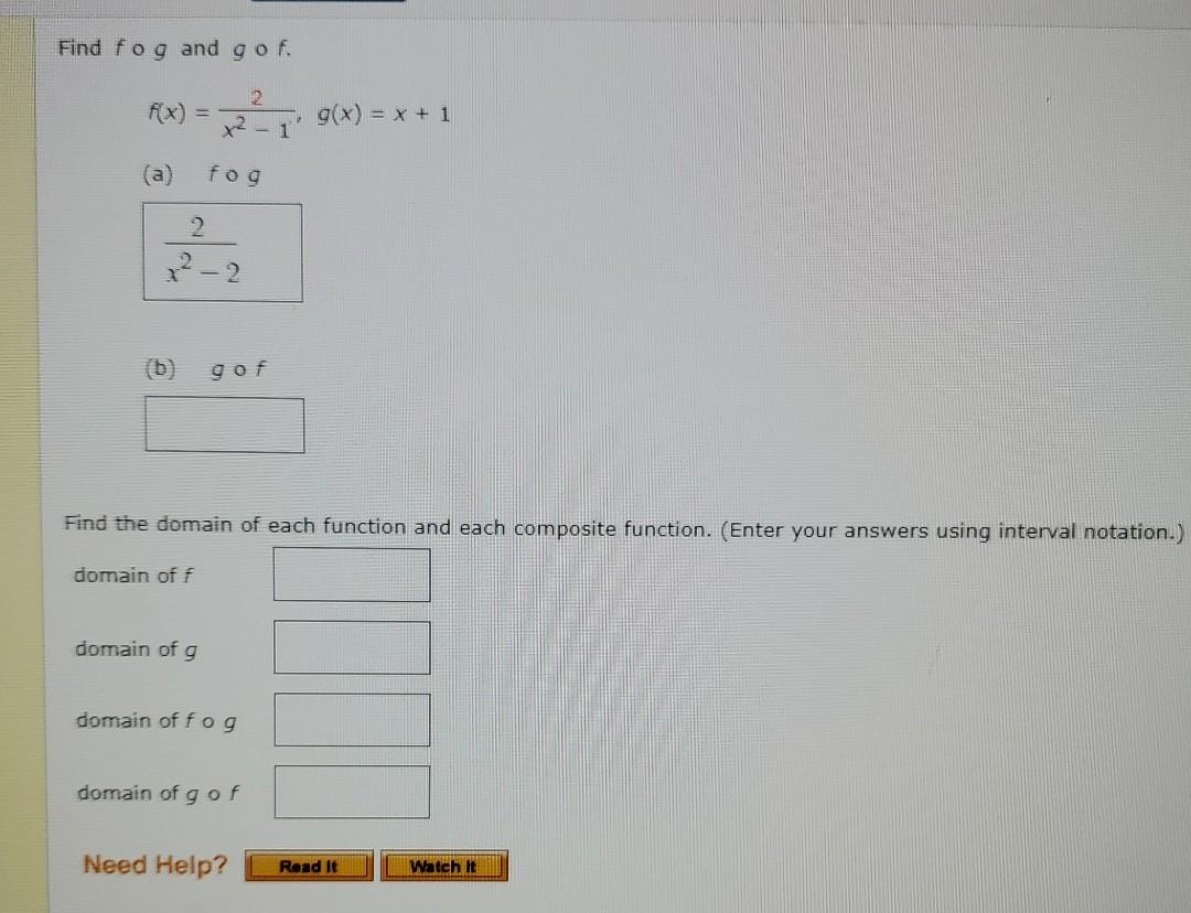 Solved Find fog and gof. 1 g(x) = x + 1 (a) fog 2 gof Find | Chegg.com