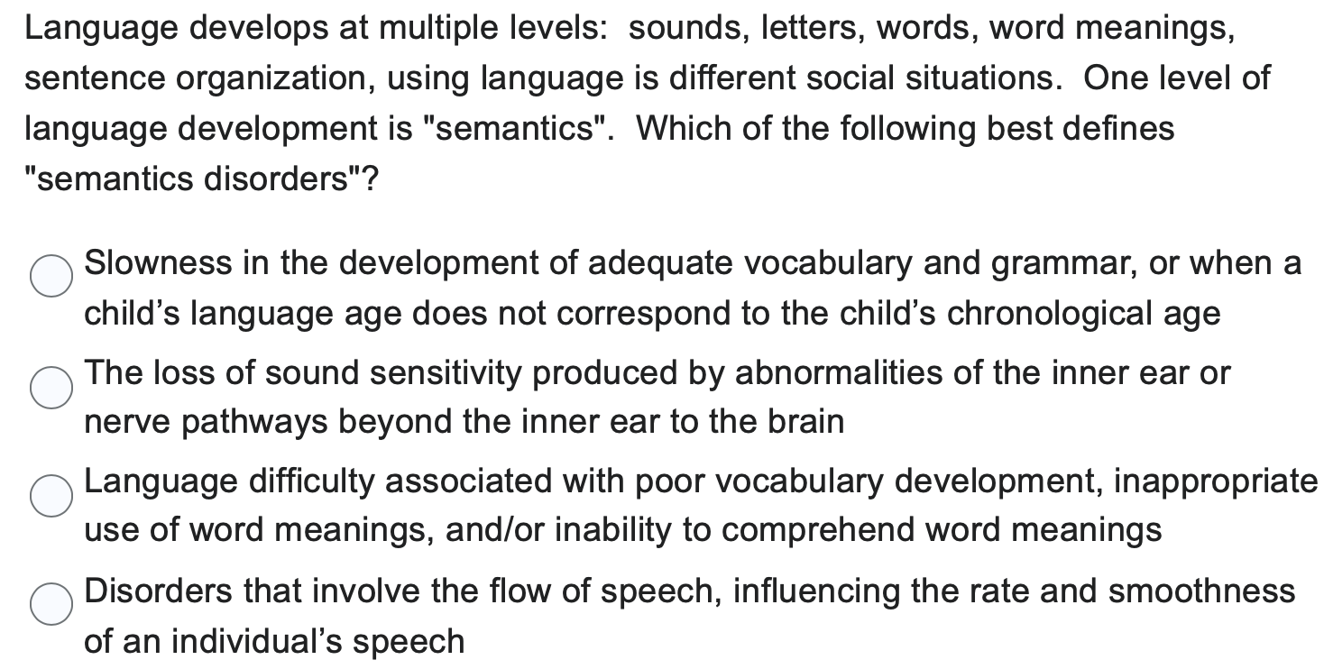 Solved Language develops at multiple levels: sounds, | Chegg.com