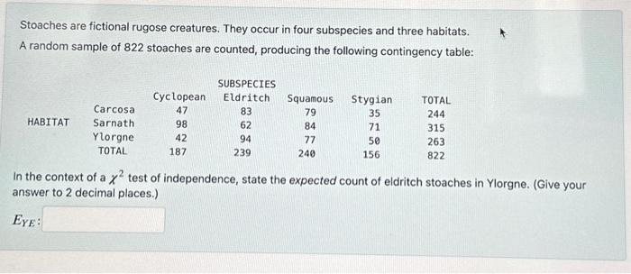 Solved Stoaches are fictional rugose creatures. They occur | Chegg.com