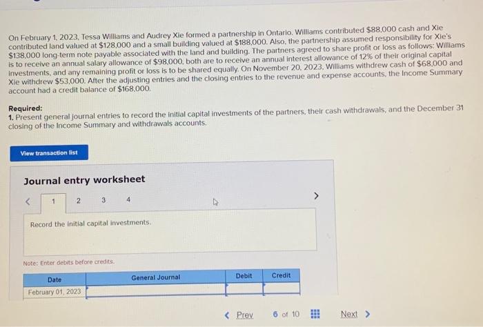 Solved On February 1, 2023, Tessa Williams and Audrey Xie | Chegg.com