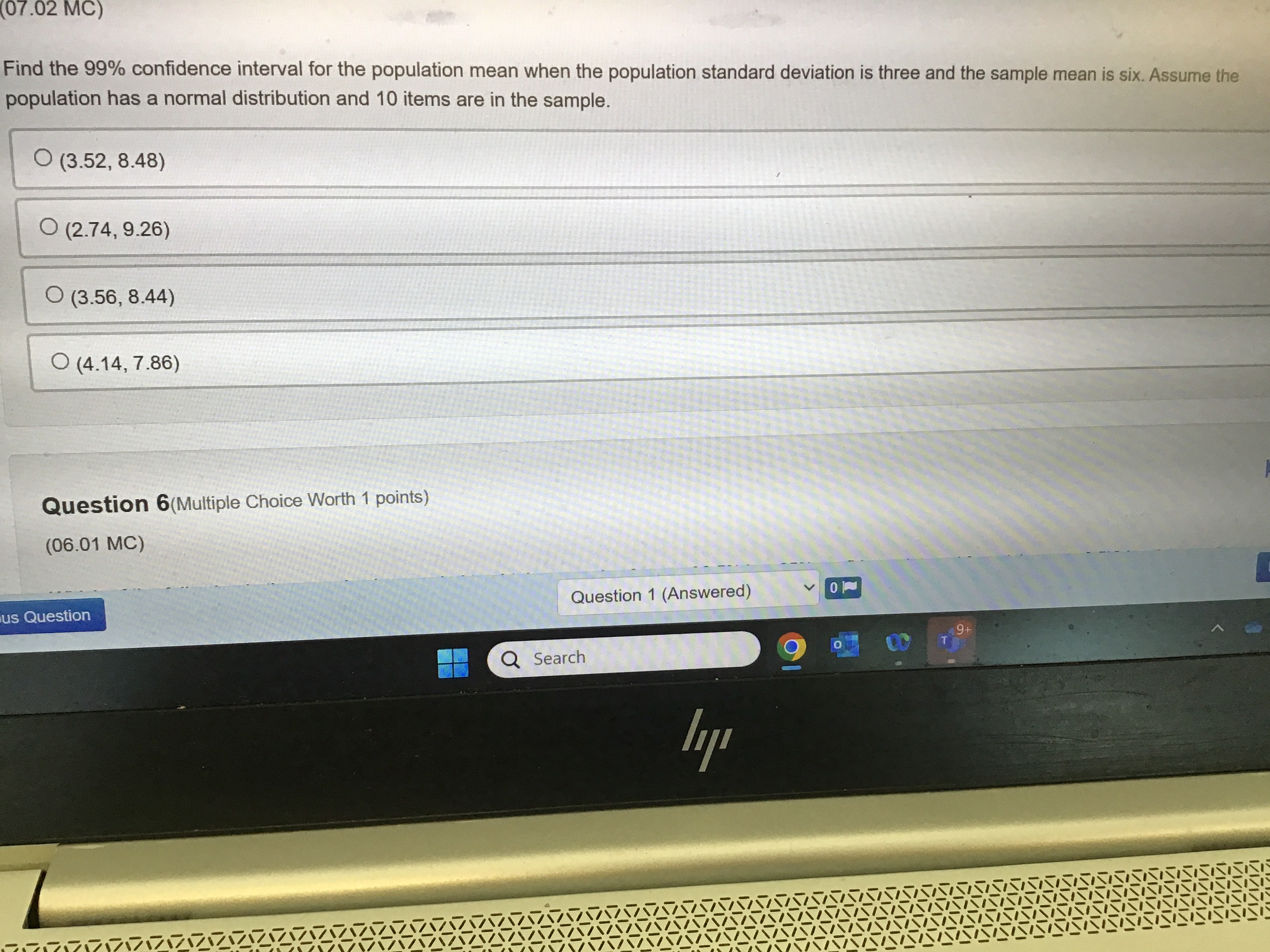 Solved (07.02 ﻿MC)Find the \( 99 \% \) ﻿confidence interval | Chegg.com