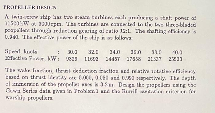 Solved PROPELLER DESIGN A twin-screw ship has two steam | Chegg.com