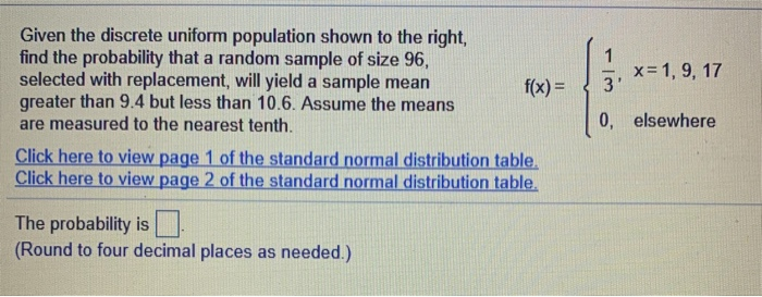 Solved 5, x= 1, 9, 17 Given the discrete uniform population | Chegg.com