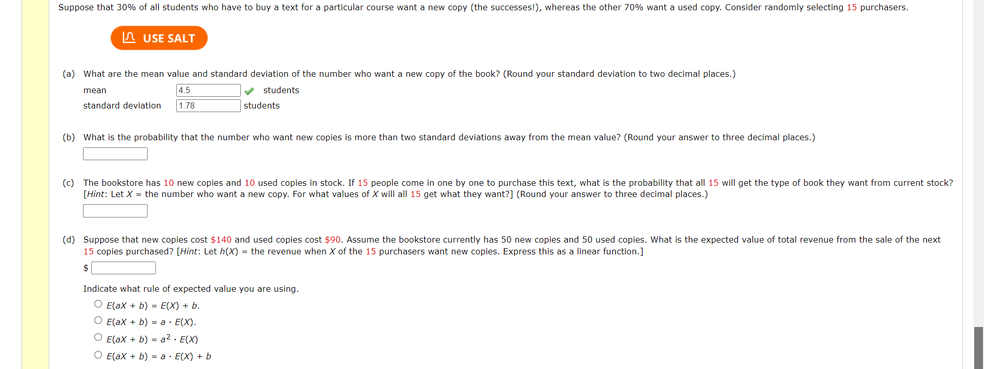 Solved (a) ﻿What are the mean value and standard deviation | Chegg.com