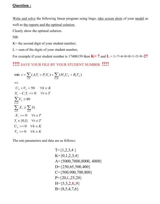 Solved Question: Write and solve the following linear | Chegg.com