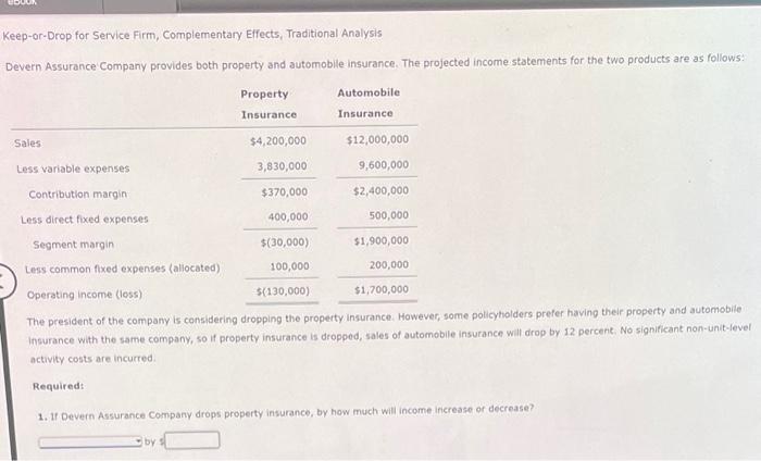 Solved Keep-or-Drop for Service Firm, Complementary Effects, | Chegg.com
